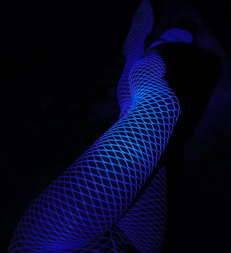 Got You In A Trance Glow Fishnet Carnival Tights - Neon Blue ...